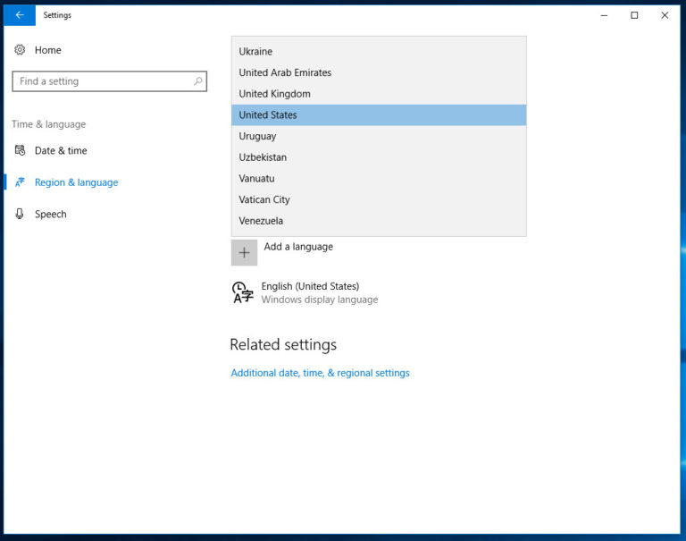 Region (home) location - change in Windows 10