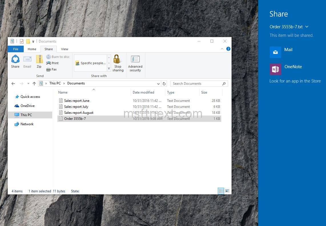 Hidden Share page in Settings - enable in Windows 10