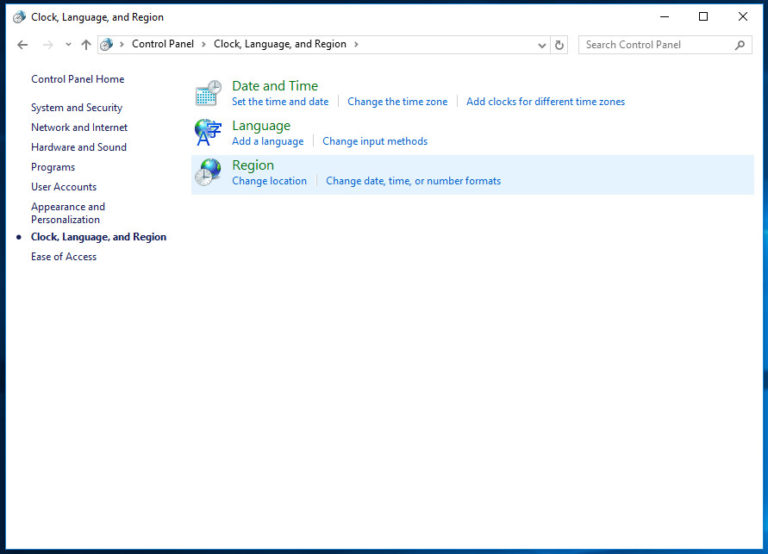 Region (home) location - change in Windows 10
