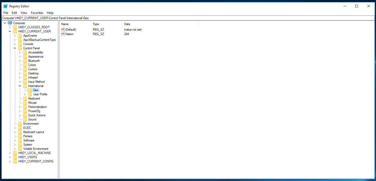 Region (home) location - change in Windows 10