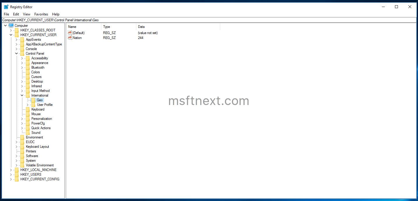 Region (home) location - change in Windows 10