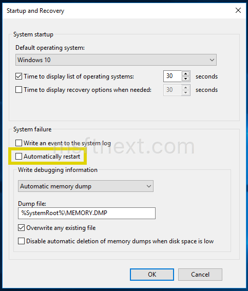 How to Disable BSOD Auto Restart in Windows 10