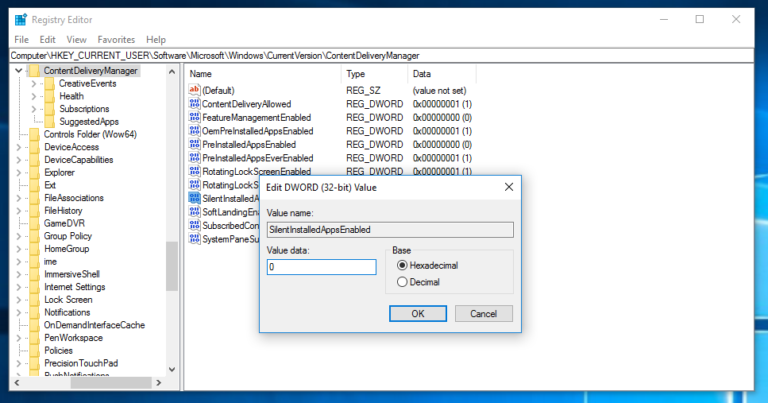 Turn off automatically installing suggested apps in Windows 10