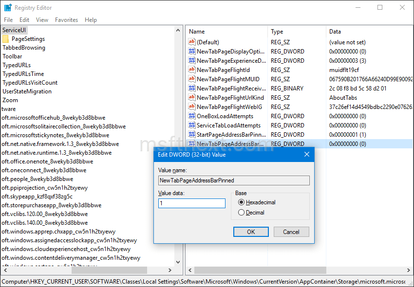 Always Show Address Bar on New Tab Page in Edge