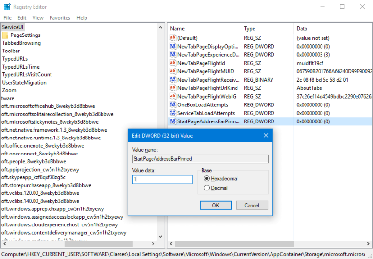 Always Show Address Bar on New Tab Page in Edge