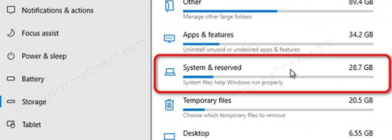 Find Reserved Storage Size in Windows 10