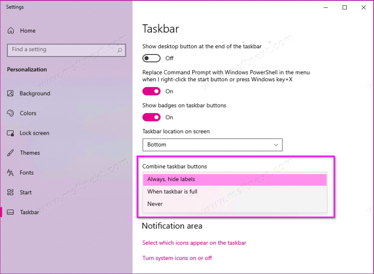 Enable text labels for running apps in Windows 10 taskbar