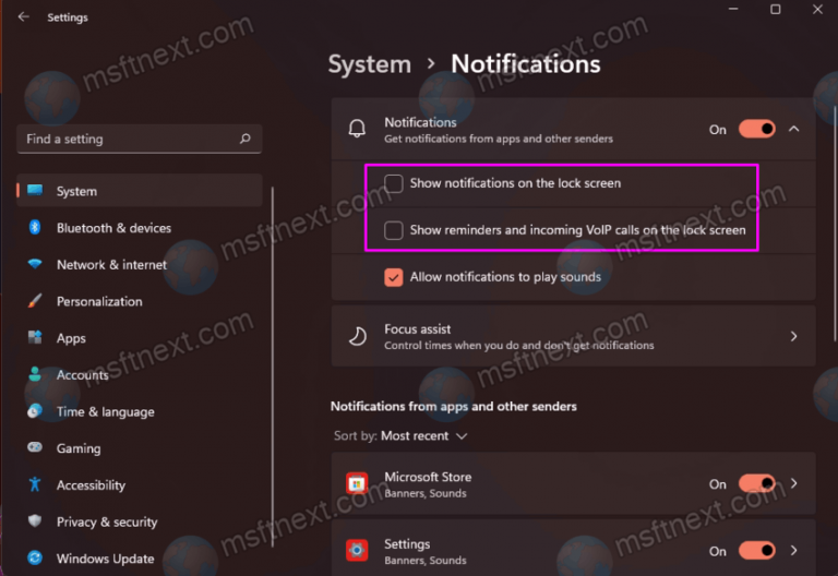How to turn off notifications on the lock screen in Windows 11