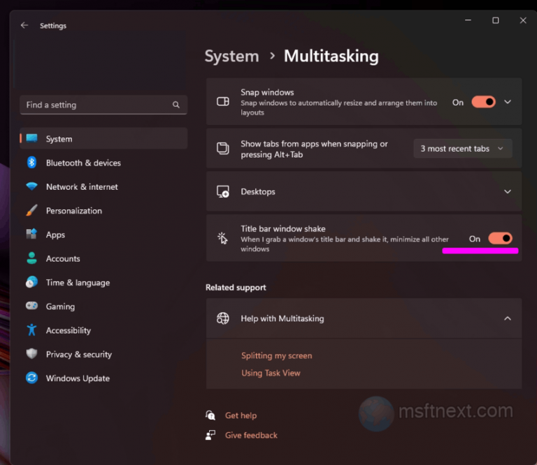 How to enable minimizing windows by shaking in Windows 11