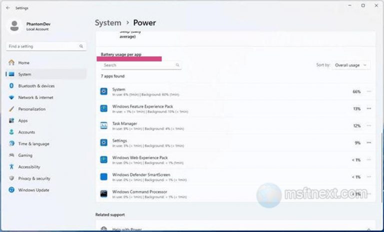 How to enable battery usage per app in Windows 11